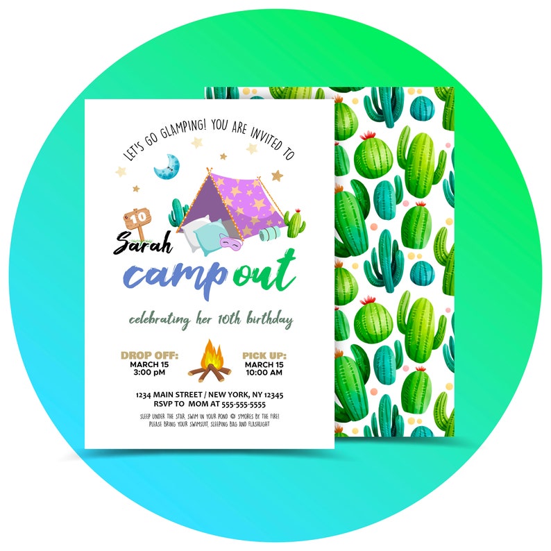 Camping/glamping Birthday Invitation With Free Thank You Card. - Etsy