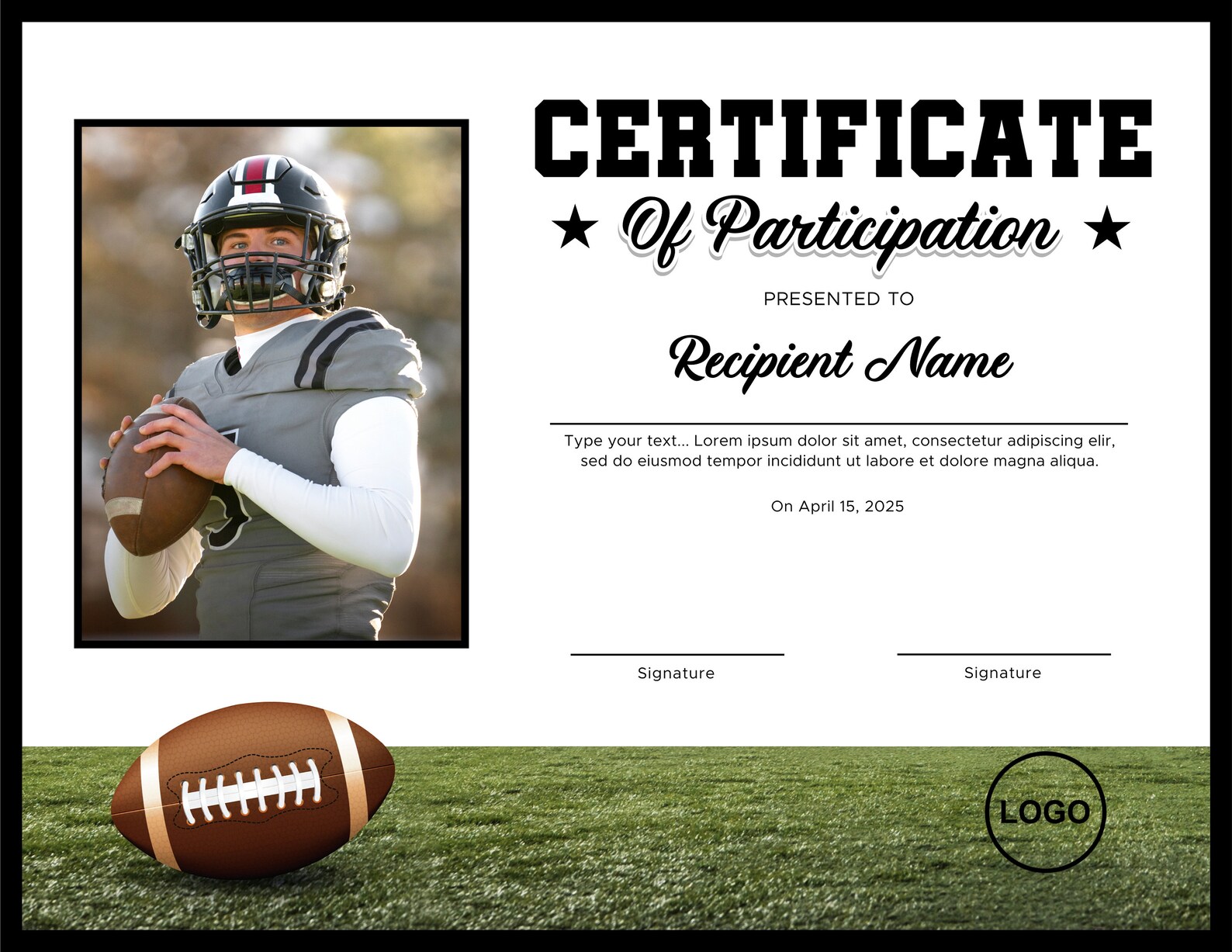 Editable Football Award Certificates. Customizable Football Certificate ...