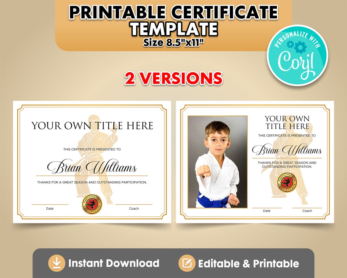 Editable Karate Award Certificates 2 Versions. Customizable - Etsy