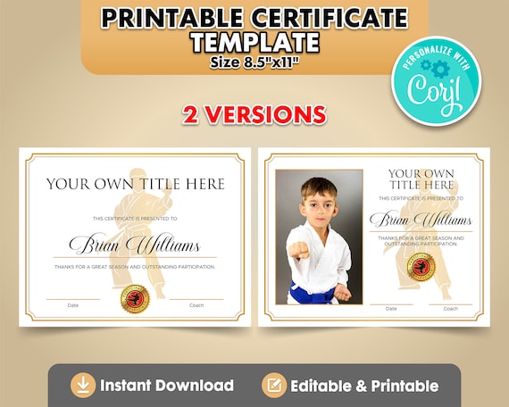 Editable Karate Award Certificates 2 Versions. Customizable - Etsy
