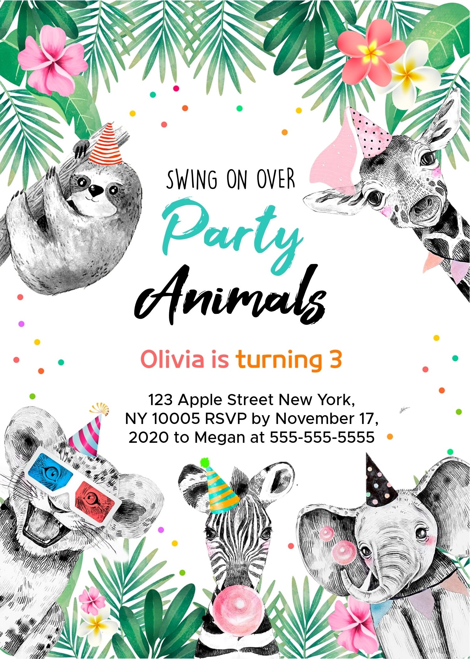 Editable Party Animals Birthday Invitation Wild One Animals - Etsy