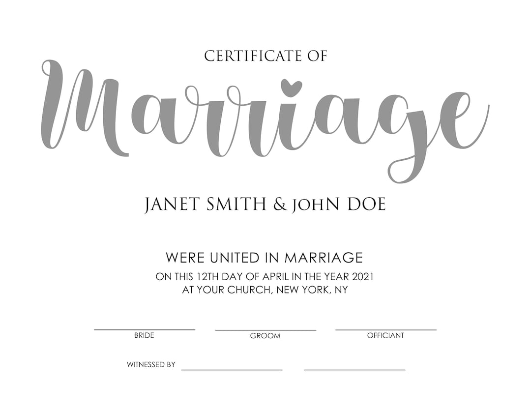 Editable Marriage Certificate. Editable Printable Wedding Certificate ...