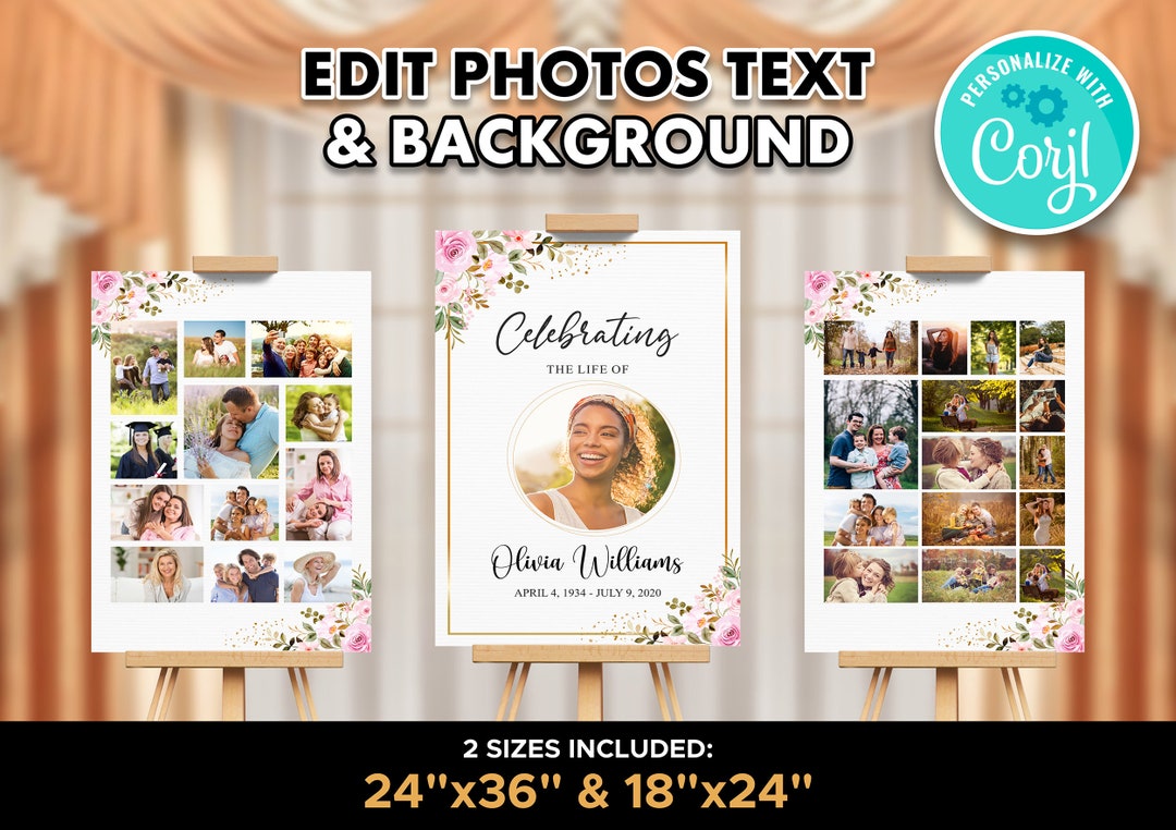 Editable Funeral Poster Photo Display Set Memorial Poster for Funeral ...