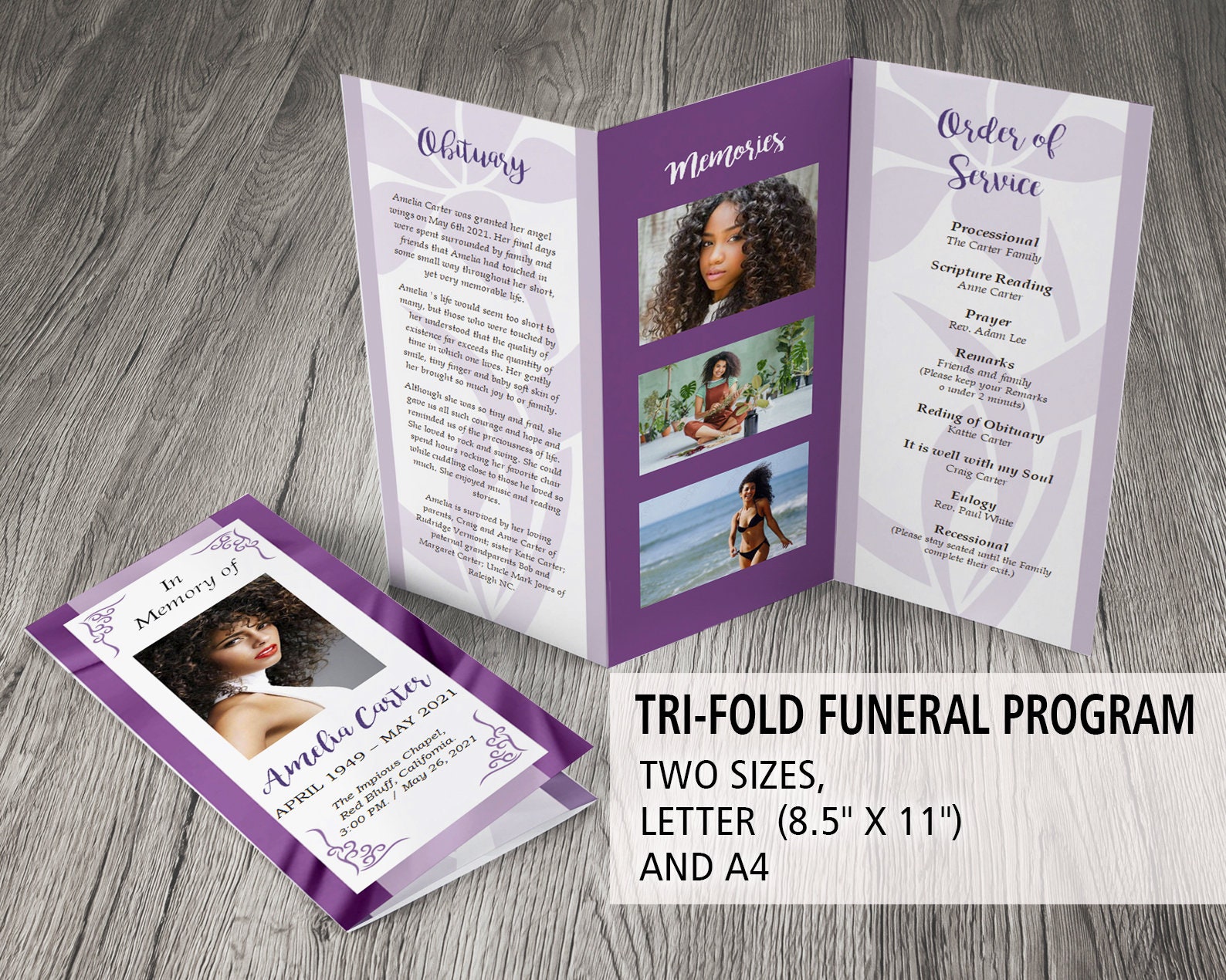 Trifold Funeral Program Template | Obituary Template | Celebration of ...