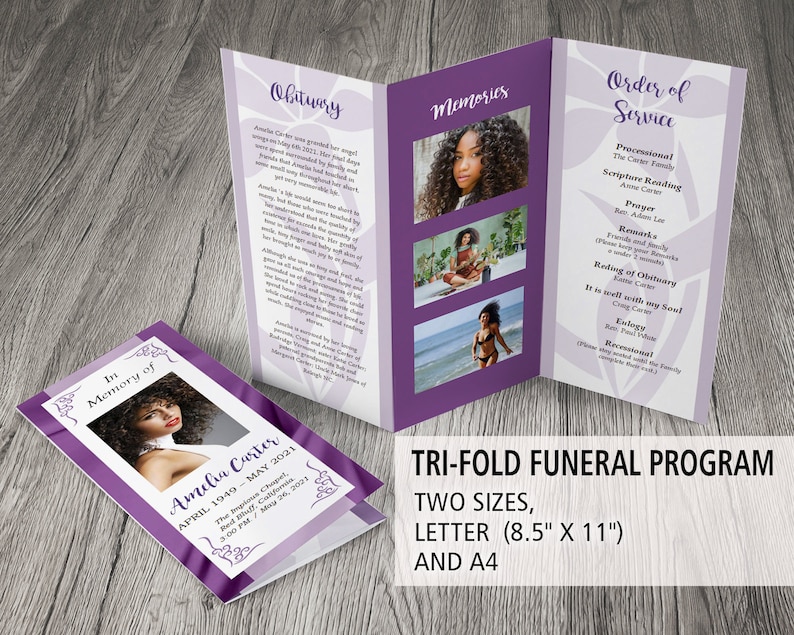 Trifold Funeral Program Template Obituary Template - Etsy