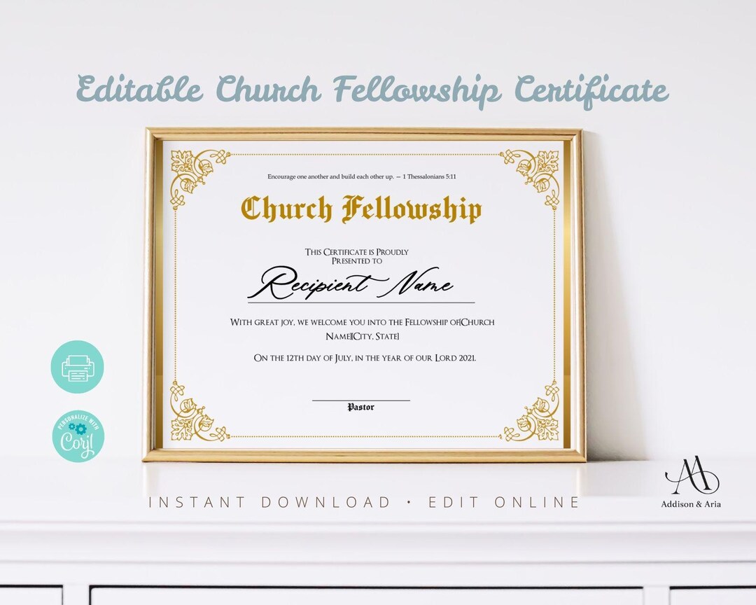 Editable Certificate of Church Fellowship Template. Printable ...