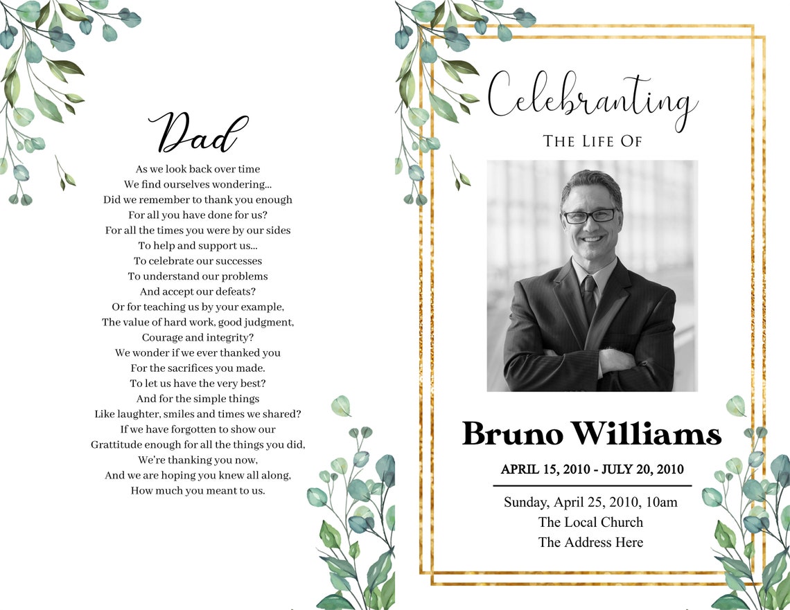 Editable Funeral Program Template With Free Thank You Card and Digital ...