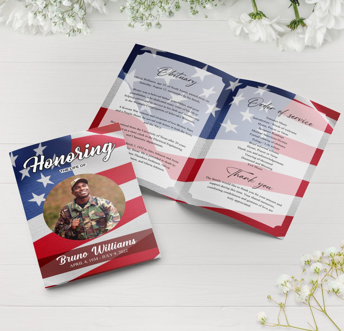 Editable Veteran Funeral Program Template & Welcome Sign - Etsy