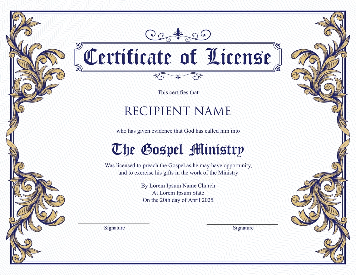 Editable Ordained Minister Certificate Template. Printable Certificate ...