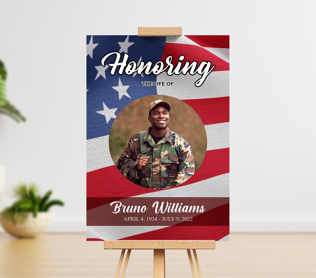 Editable Funeral Welcome Sign - Military Veteran Memorial | Large ...