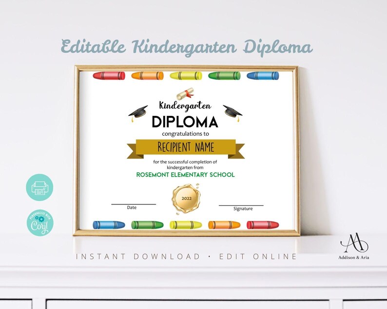Editable Printable Preschool Kindergarten Diploma. Customizable ...