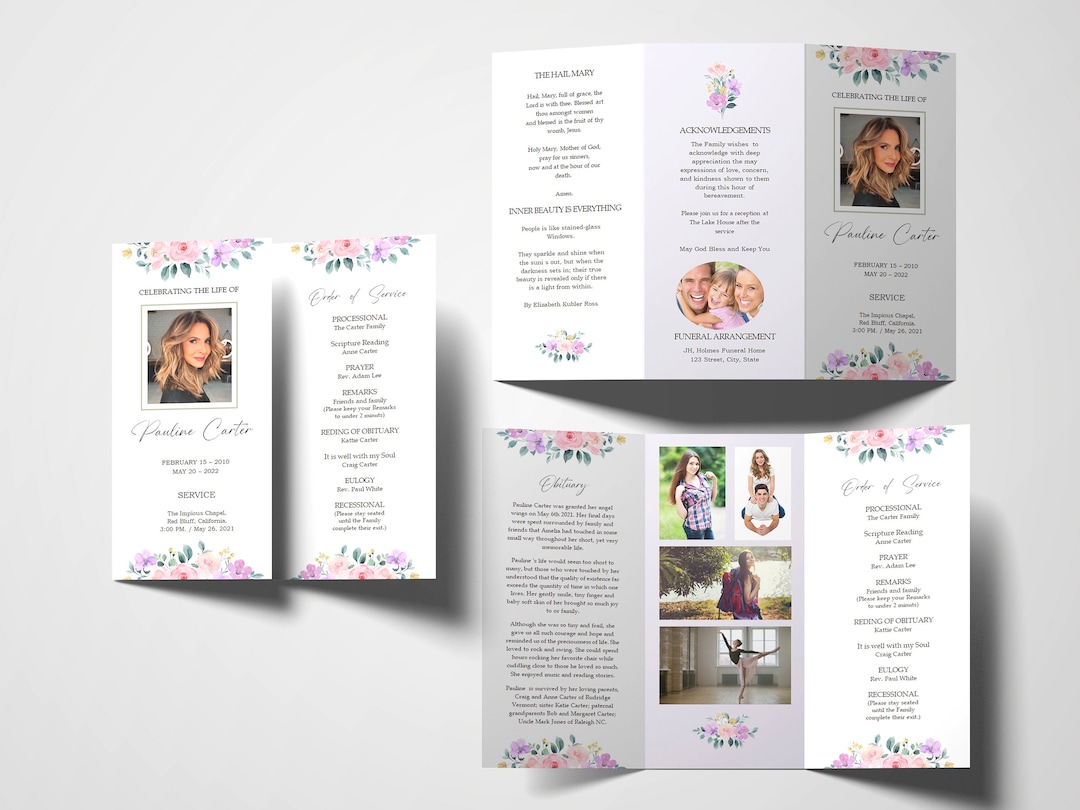 Trifold Funeral Program Template | Obituary Template | Celebration of ...