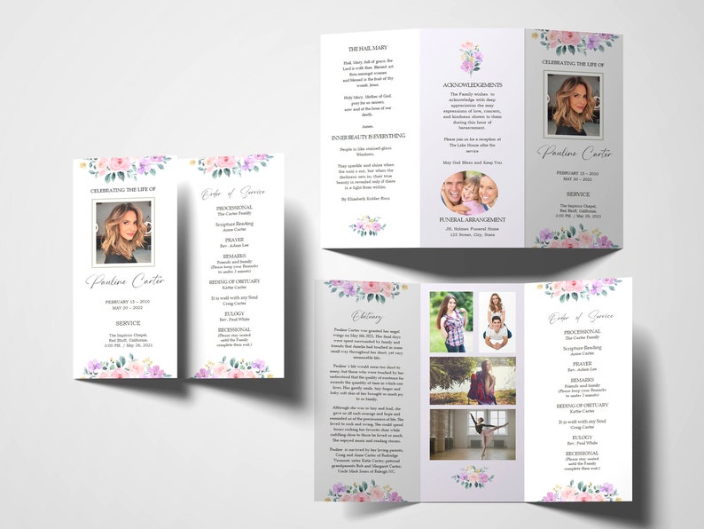 Trifold Funeral Program Template Obituary Template Celebration of Life Memorial Programs ...