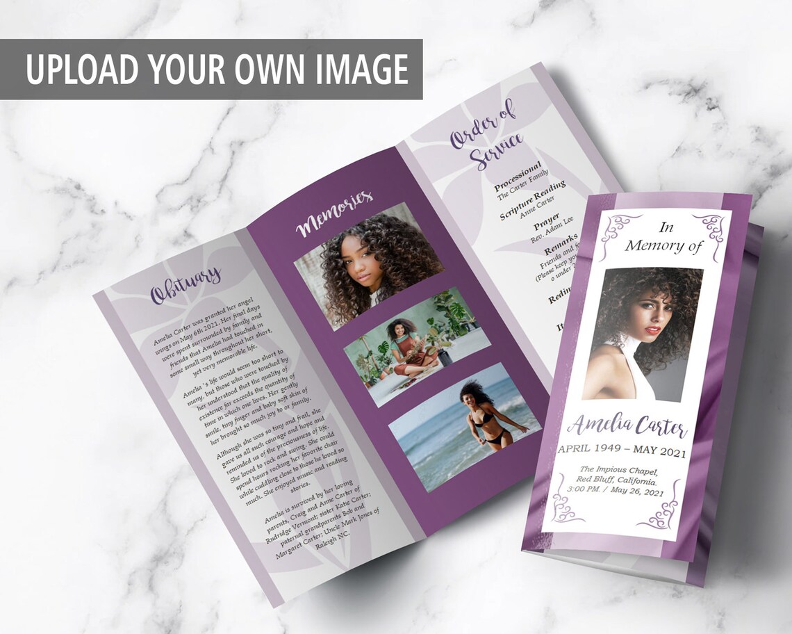 Trifold Funeral Program Template Obituary Template - Etsy