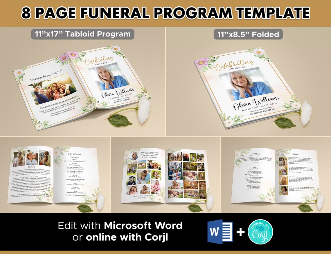 Funeral Program Template Funeral Program Template Word Etsy