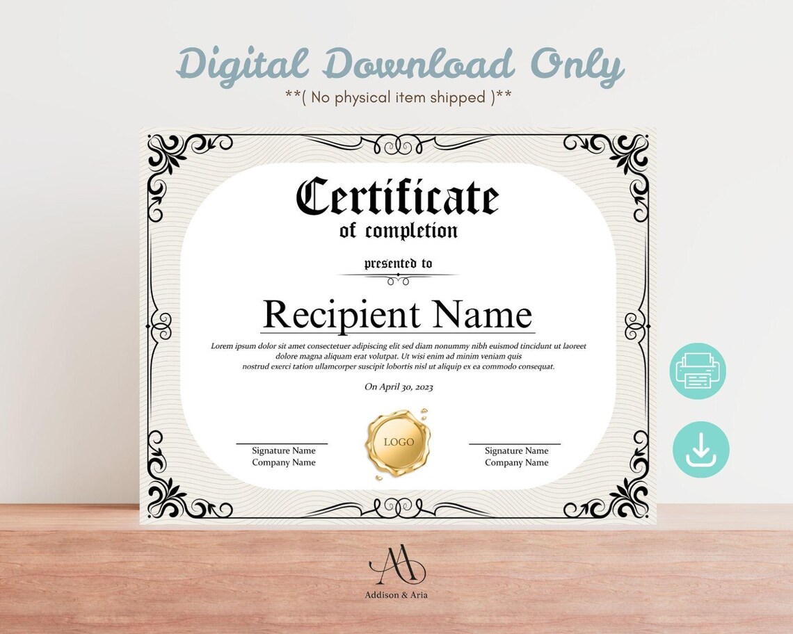 Editable Certificate of Completion Template. Editable Printable ...