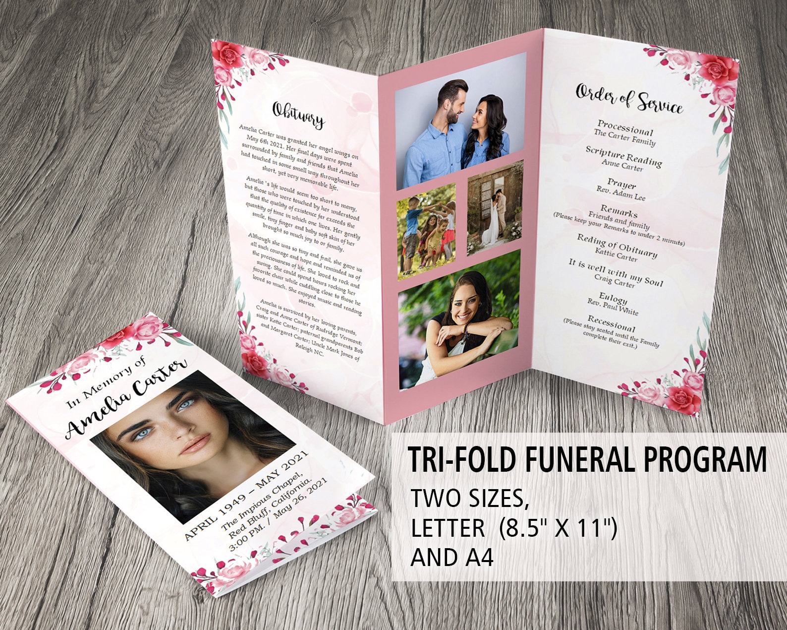 Floral Funeral Program. Printable Trifold Memorial Program. - Etsy