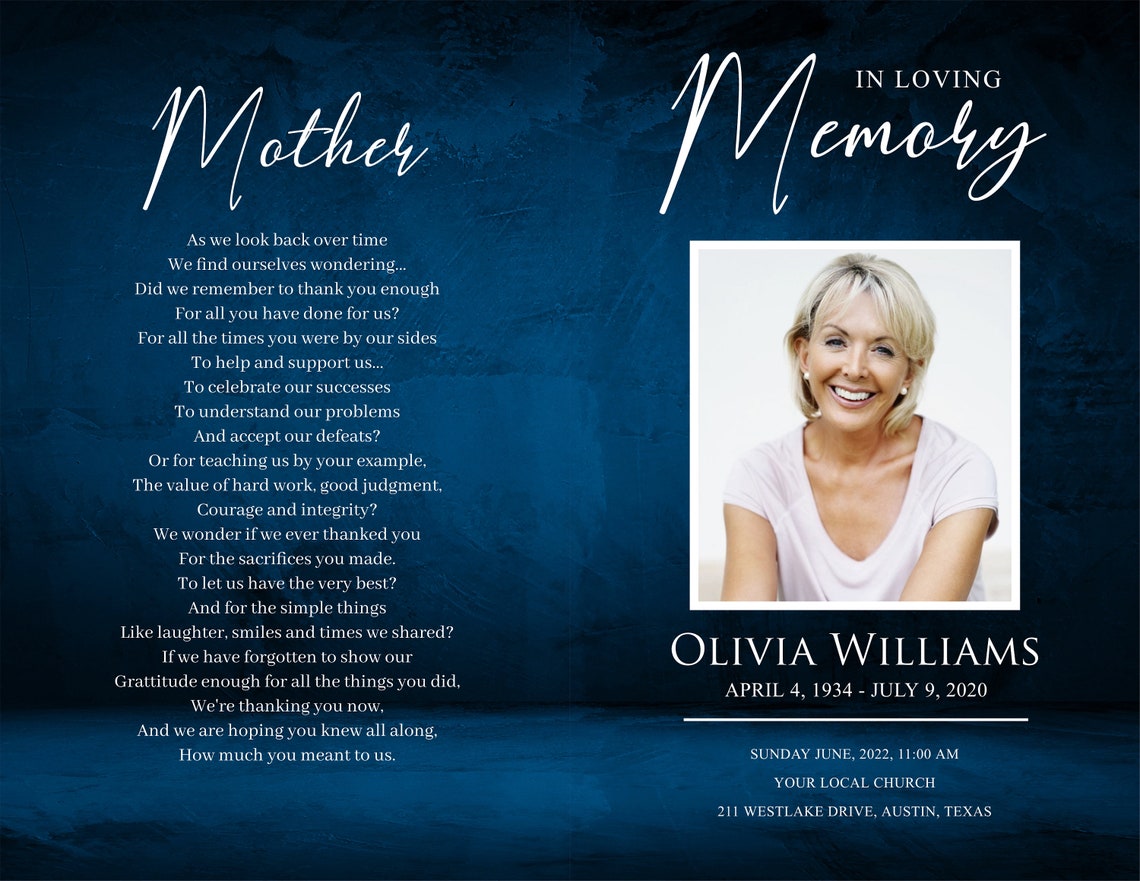 Editable Funeral Program Template With Free Thank You Card and - Etsy