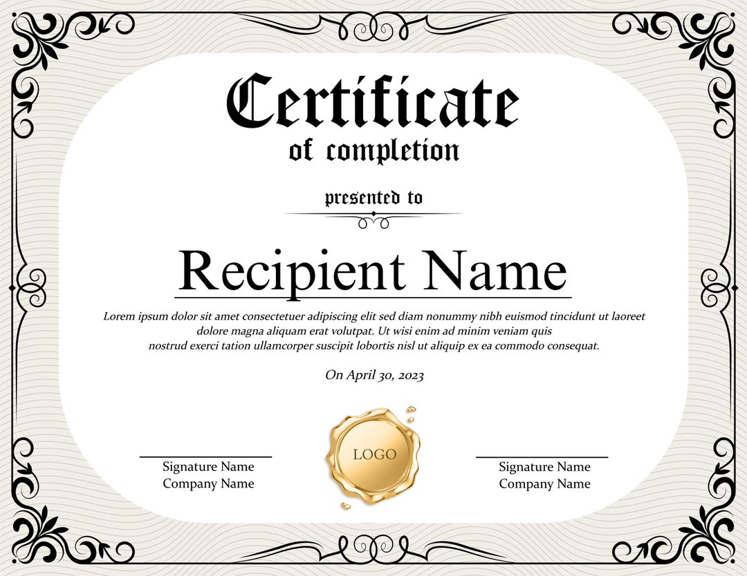 Editable Certificate of Completion Template. Editable Printable ...
