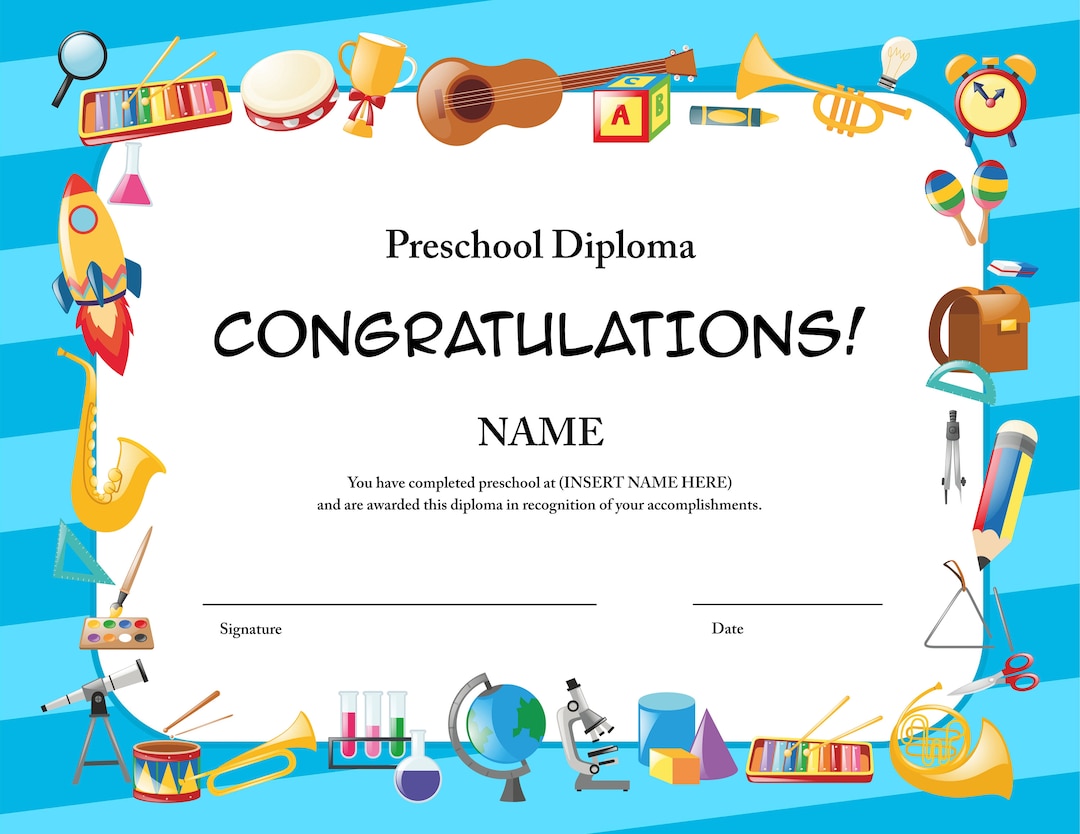 Editable Printable Kindergarten Diploma. Customizable Graduation ...