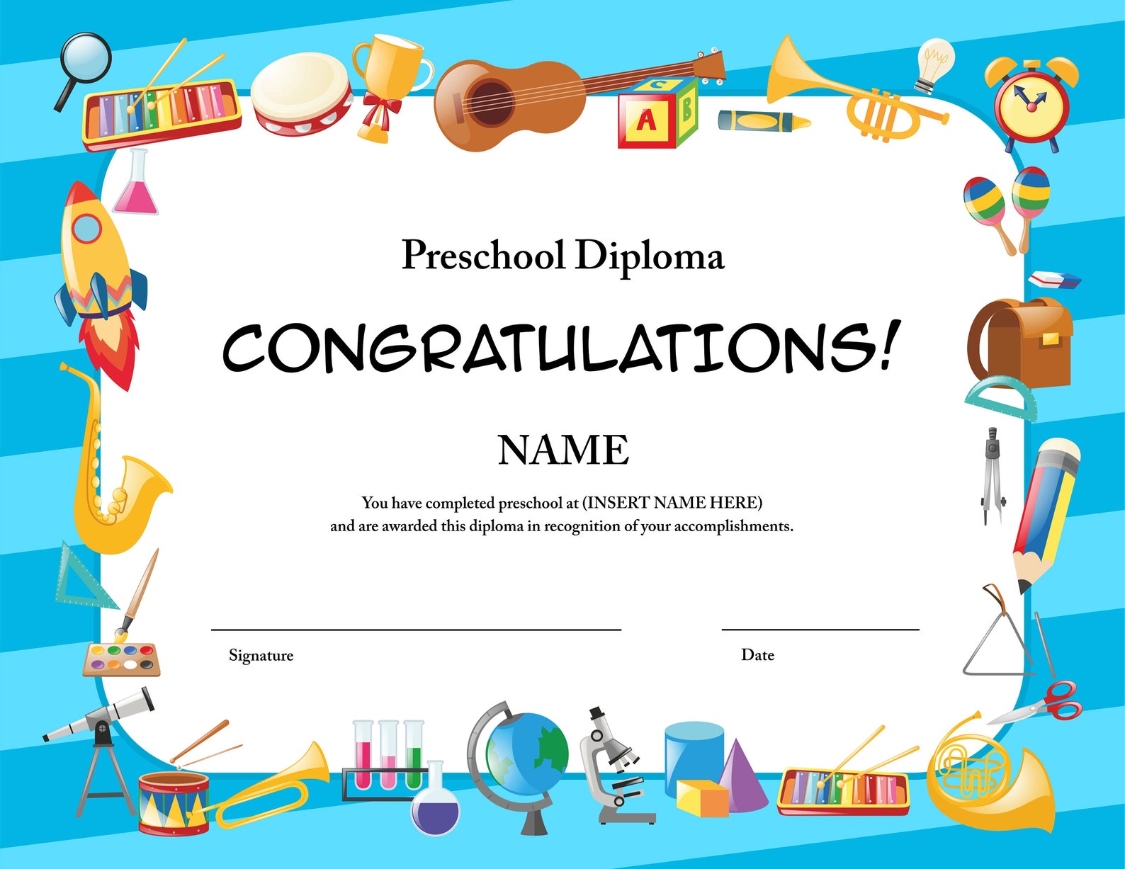 Editable Printable Kindergarten Diploma. Customizable Graduation ...