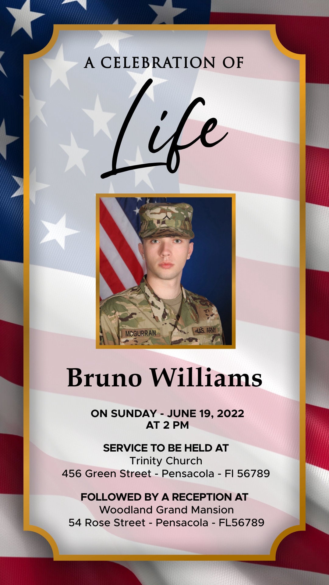 Digital American Flag Funeral Announcement. Military Memorial Service ...