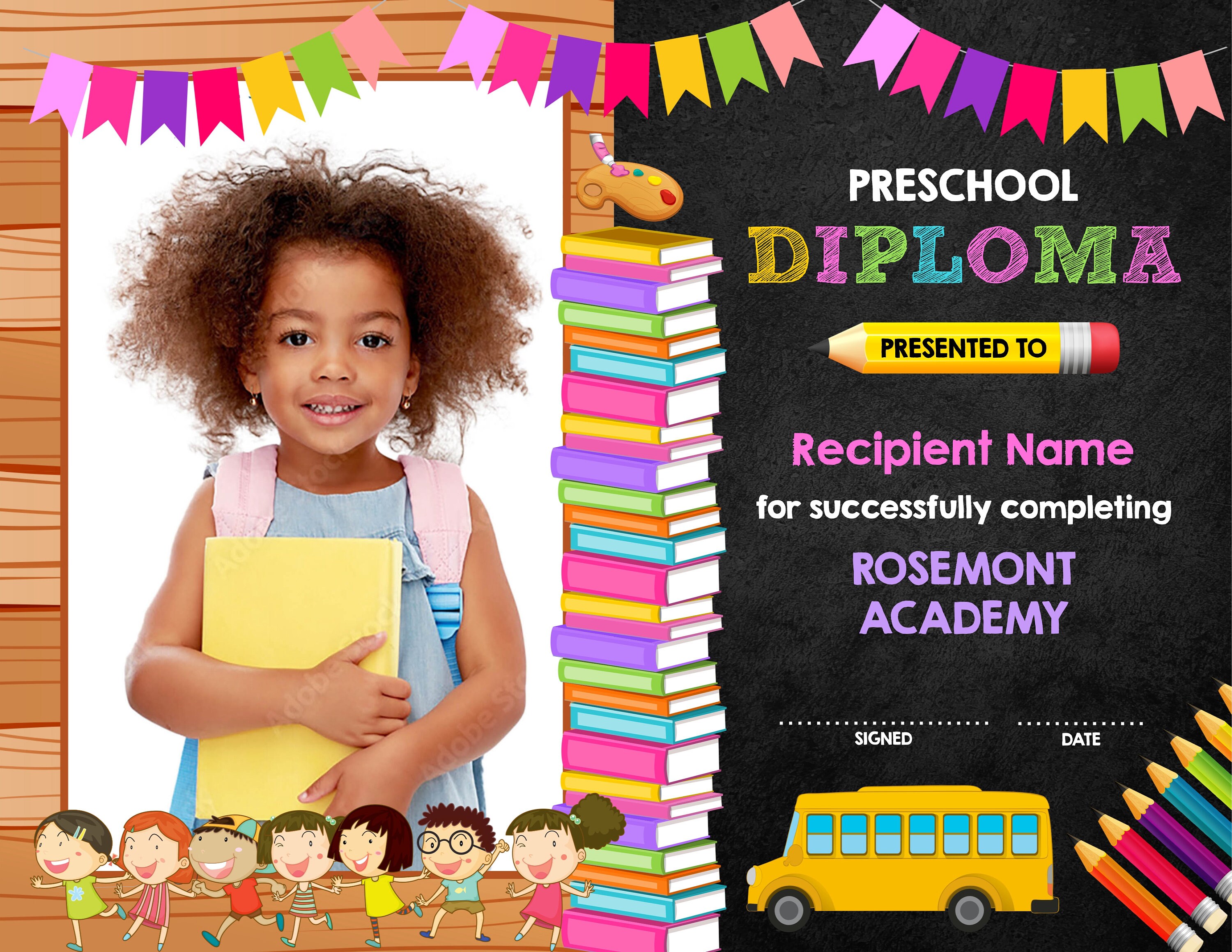 Editable Printable Preschool Kindergarten Diploma. Customizable ...
