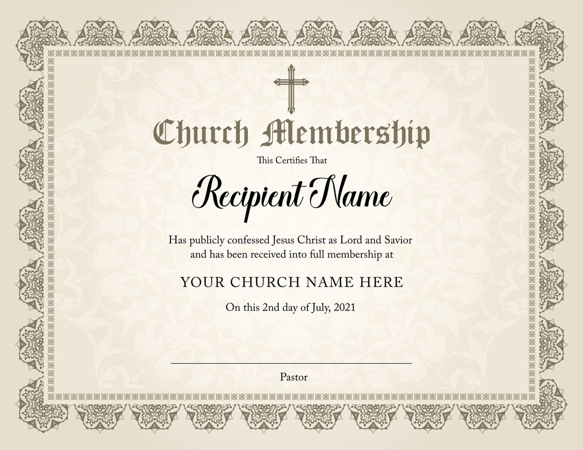Editable Church Membership Certificate Template. Printable Certificate ...