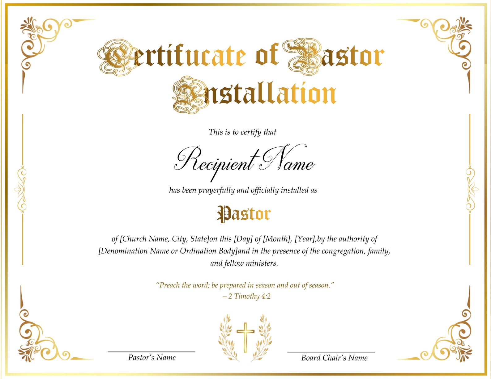 Editable Certificate of Pastor Installation Template. Printable ...