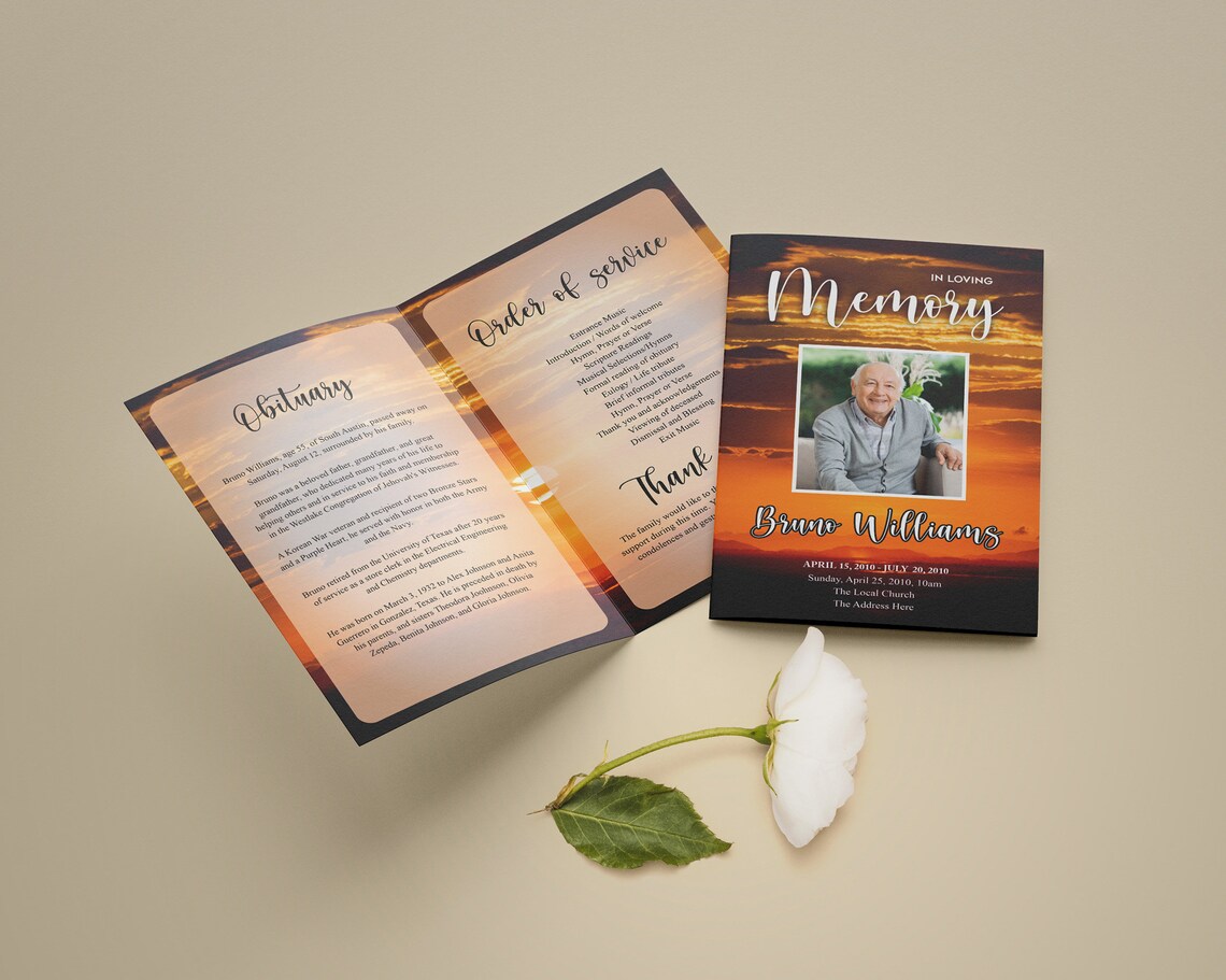 Editable Funeral Program Template With Free Thank You Card and | Etsy