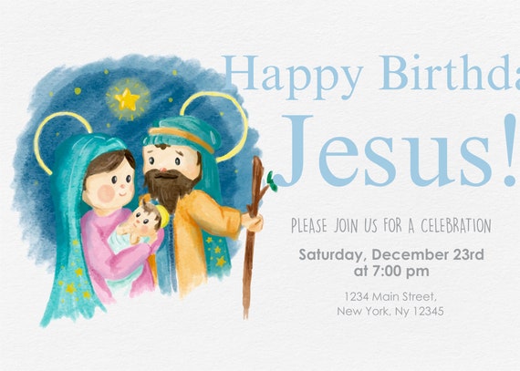 Happy Birthday Jesus Printable Invitation Christmas Invitation, Happy