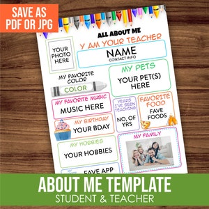 Editable Student & Teacher About Me Template Set. Student and Teacher ...