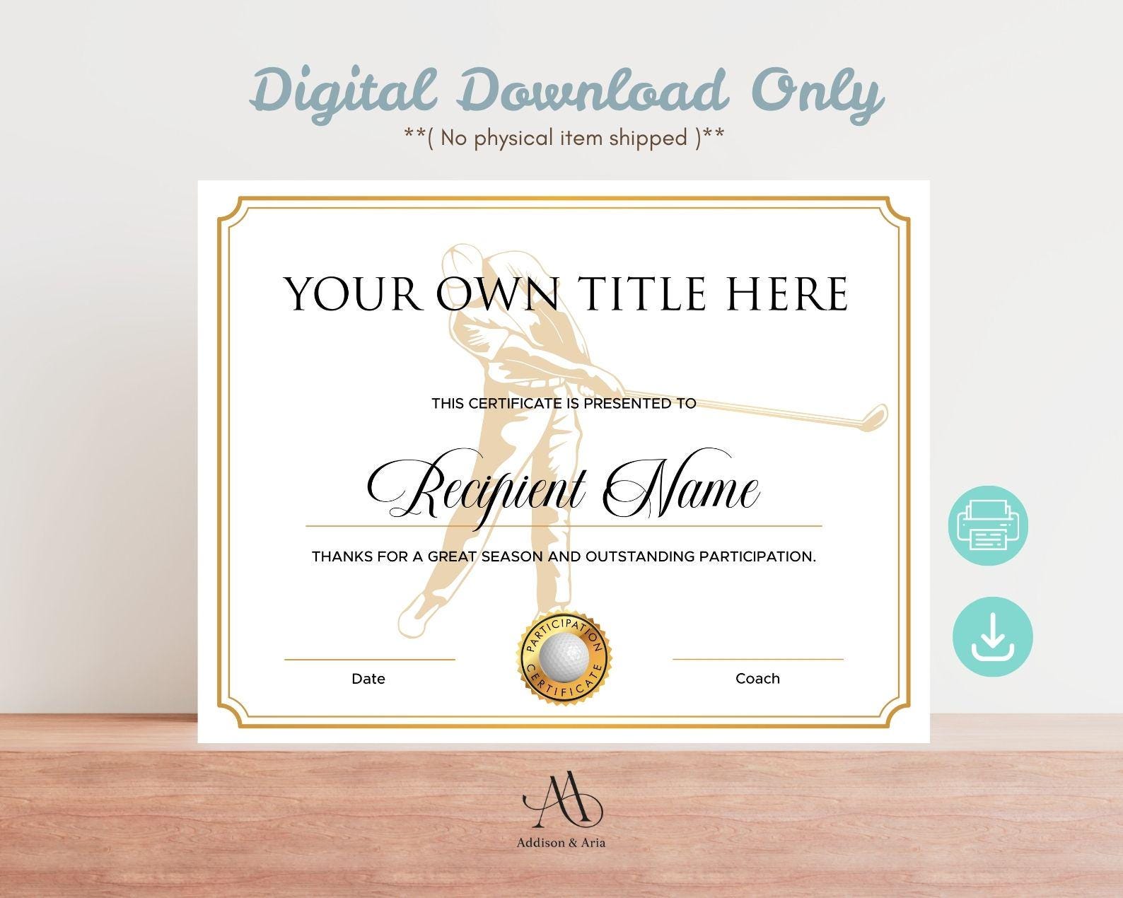 Editable Golf Award Certificates. Customizable Golf Certificate ...