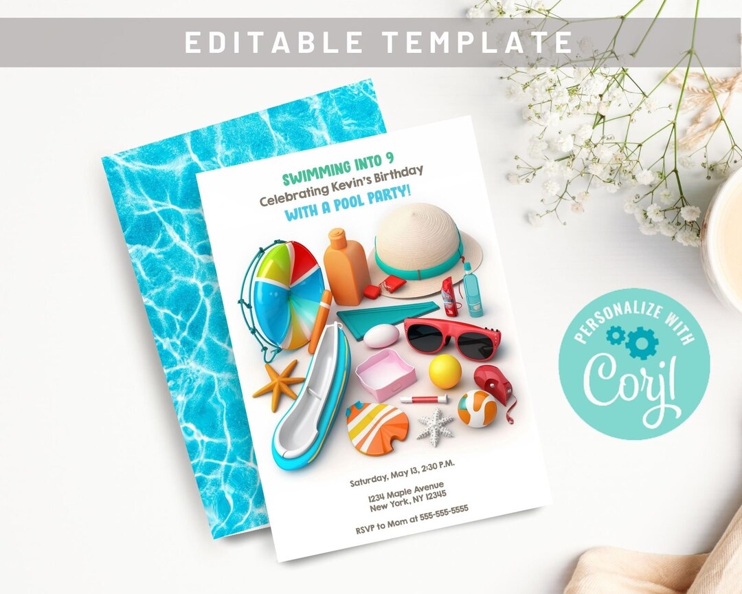 Editable Pool Party Birthday Invitation - Instant Download and ...