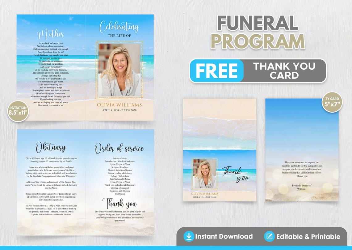 Editable Sea Ocean Funeral Program Template With Free Thank | Etsy