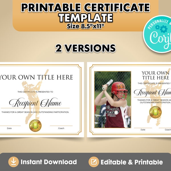 Softball Award Template - Etsy