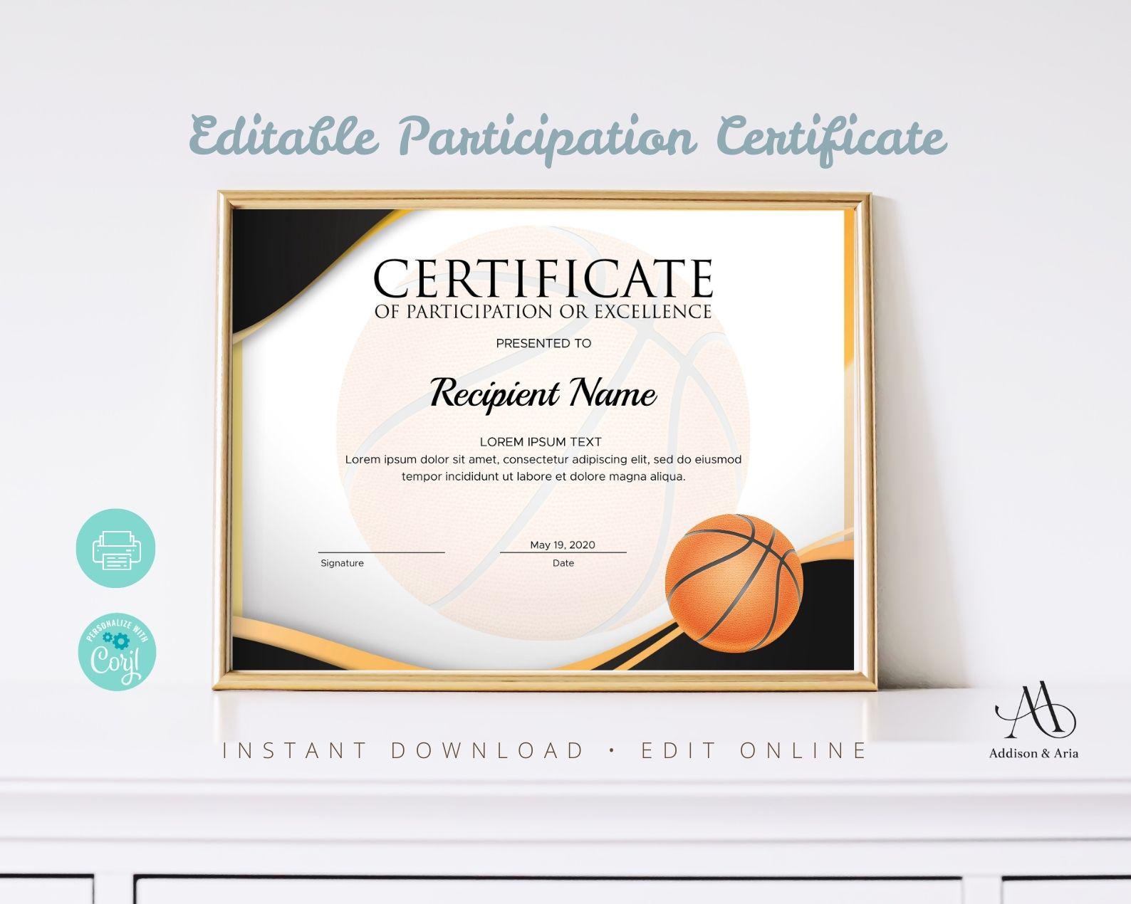 Editable Basketball Award Certificates. Customizable Basketball ...