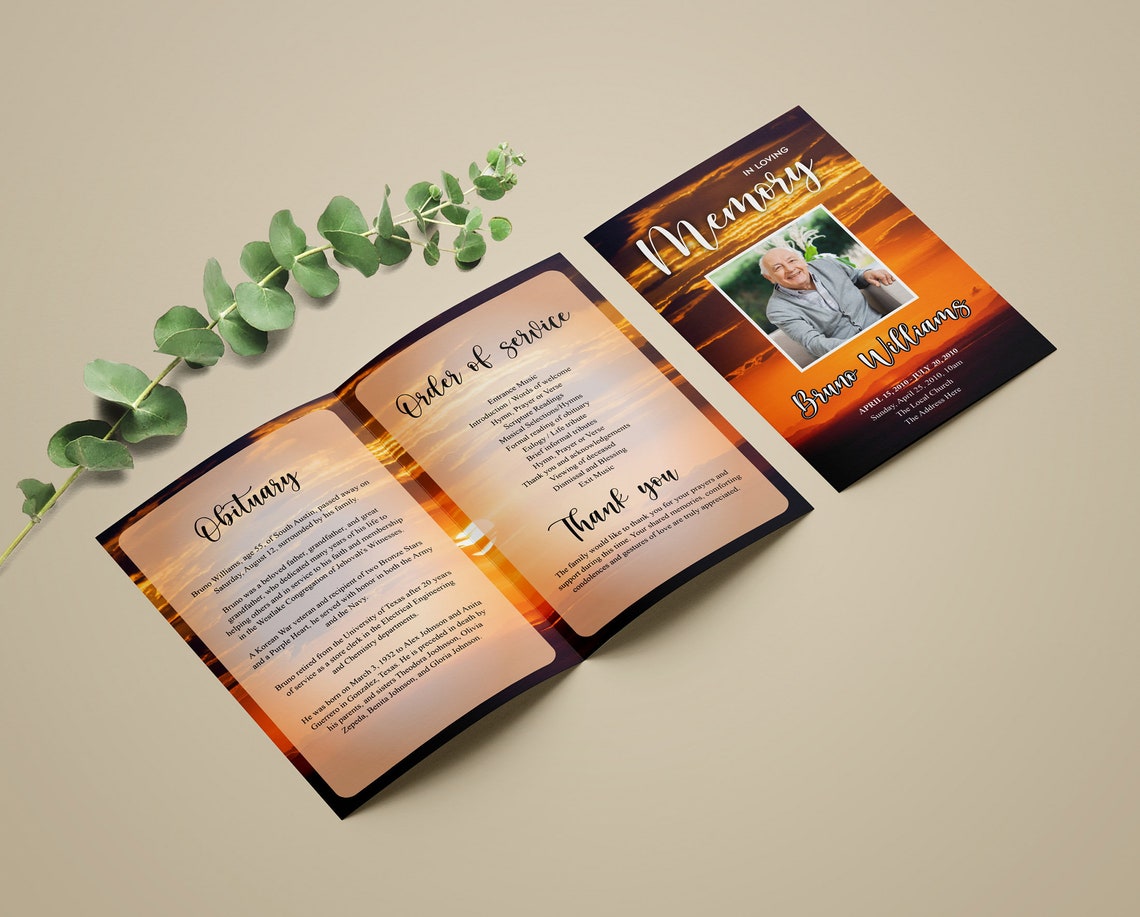 Editable Funeral Program Template With Free Thank You Card and | Etsy