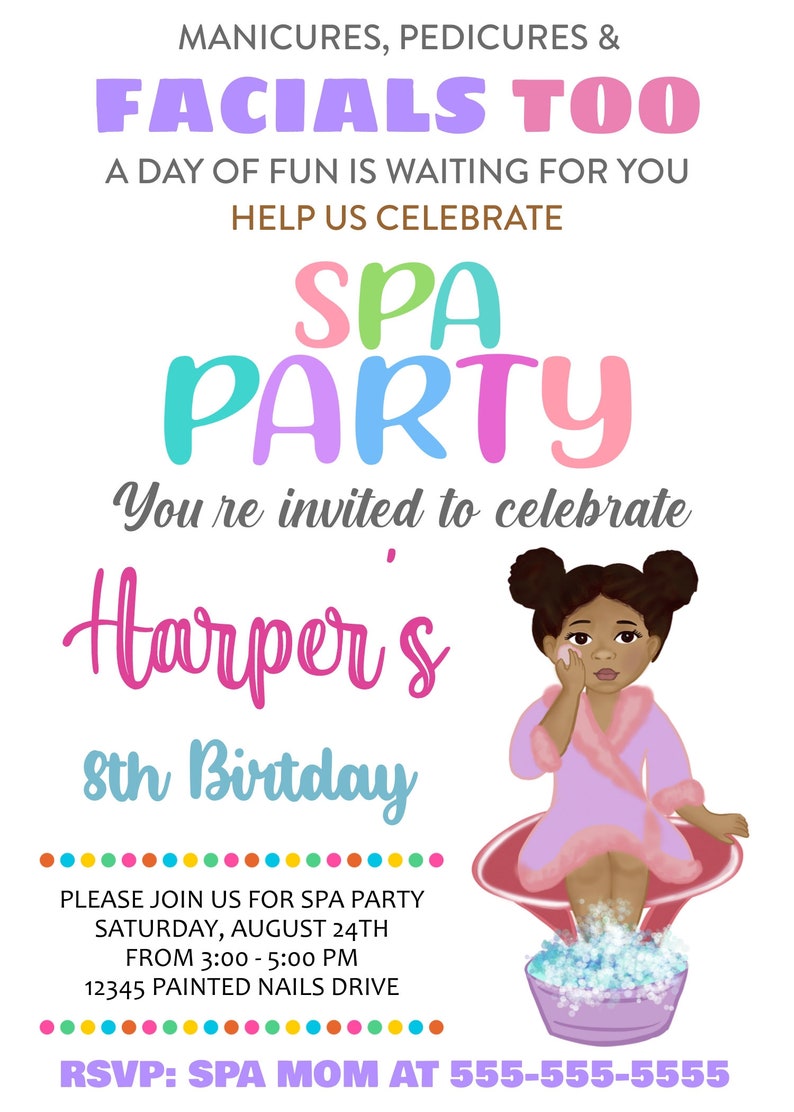 Editable Girls Spa Birthday Party Invitation Invite, Printable Digital ...