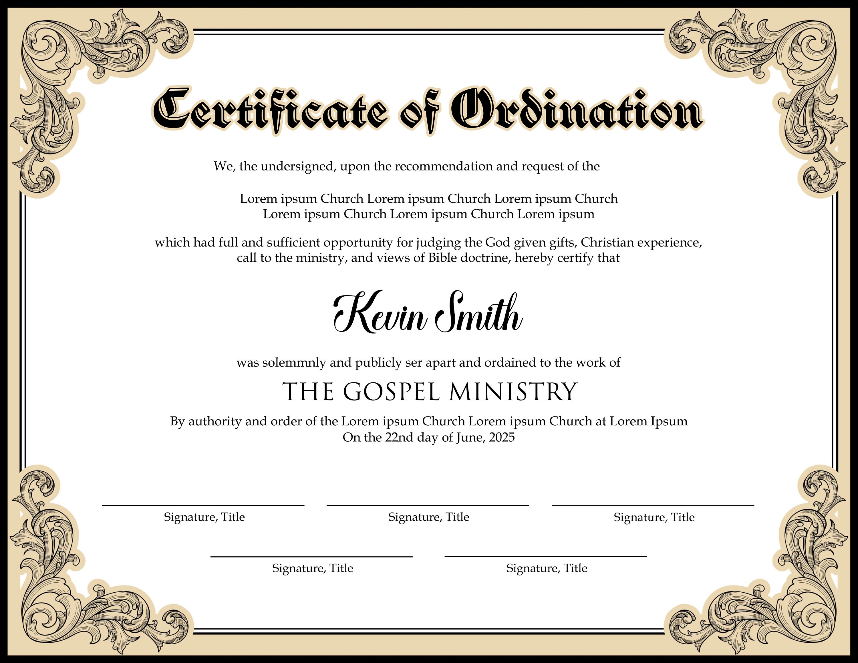 Ordination Service Program Template