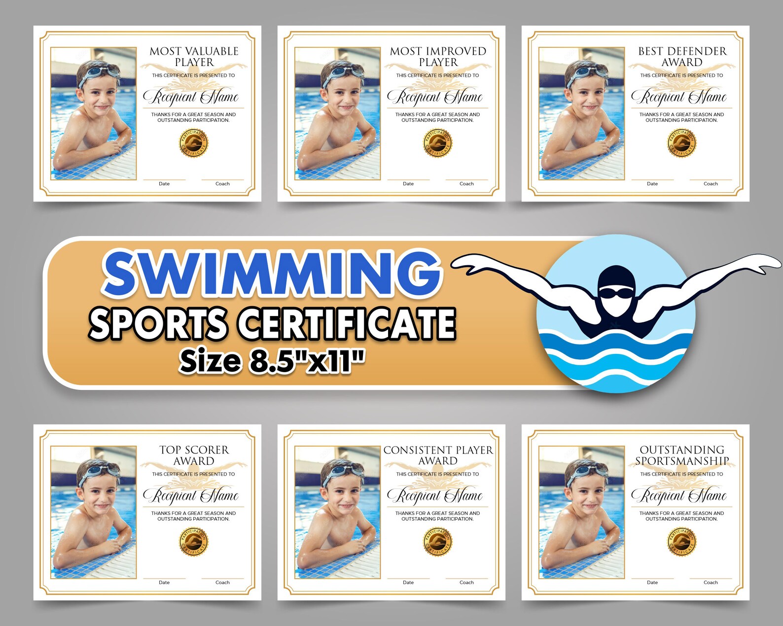 Editable Swimming Award Certificates 2 Versions. - Etsy