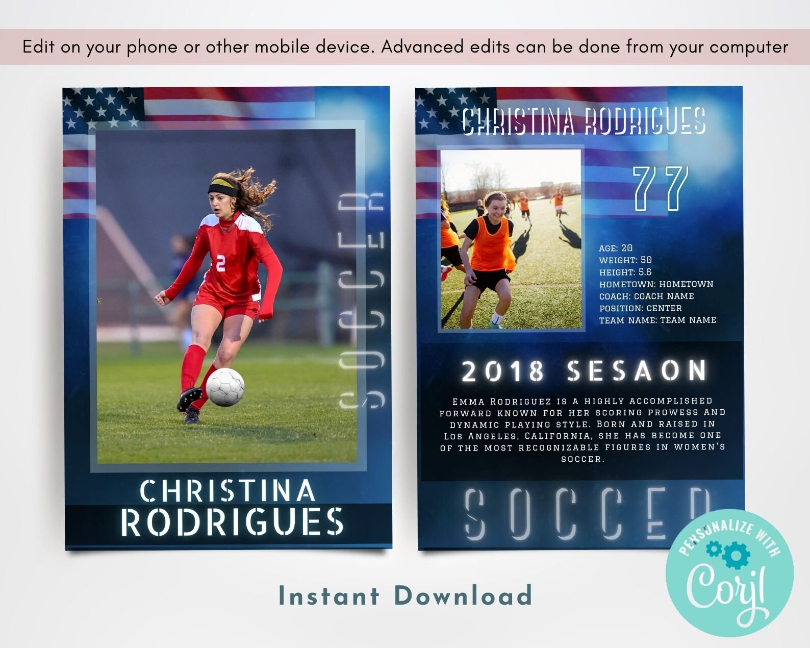 Goal Getter: Soccer Trading Card Template | Editable With Corjl - Etsy