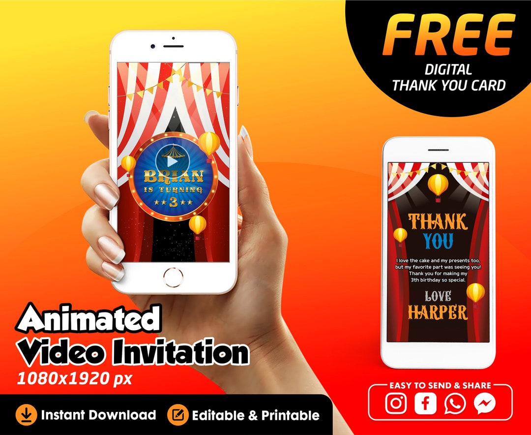 Carnival Birthday Video Invitation With Photo + Free Digital Thank You ...