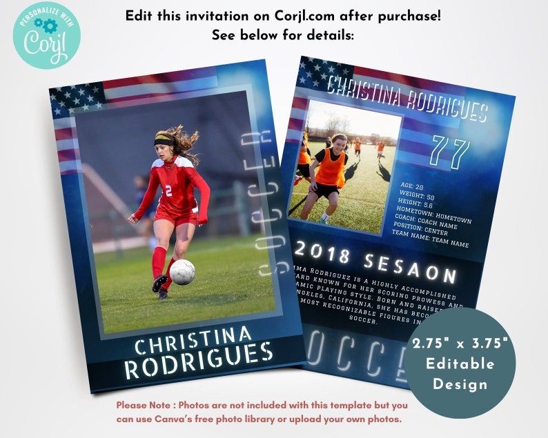 Goal Getter: Soccer Trading Card Template Editable With Corjl - Etsy
