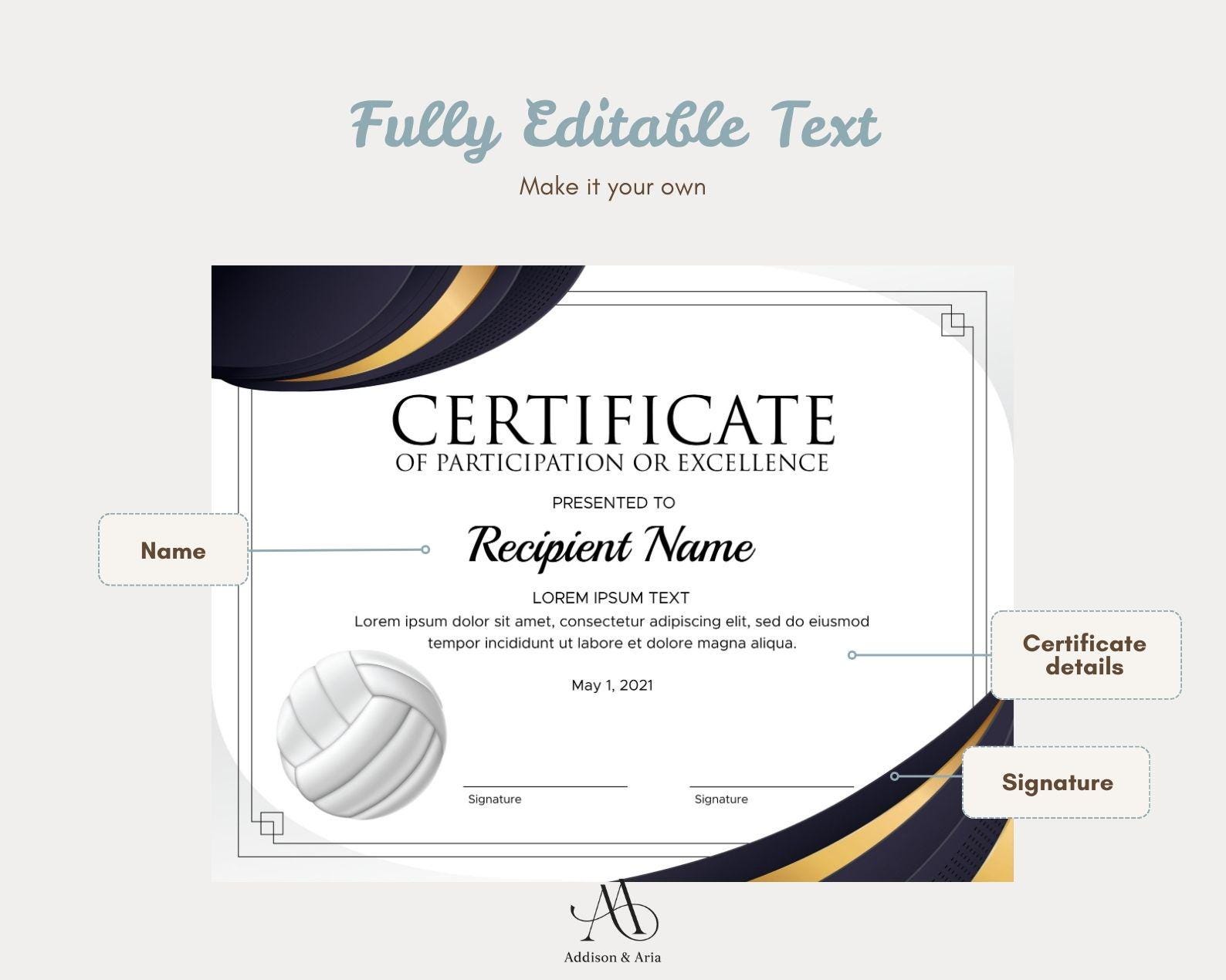Editable Volleyball Award Certificates. Customizable Volleyball ...