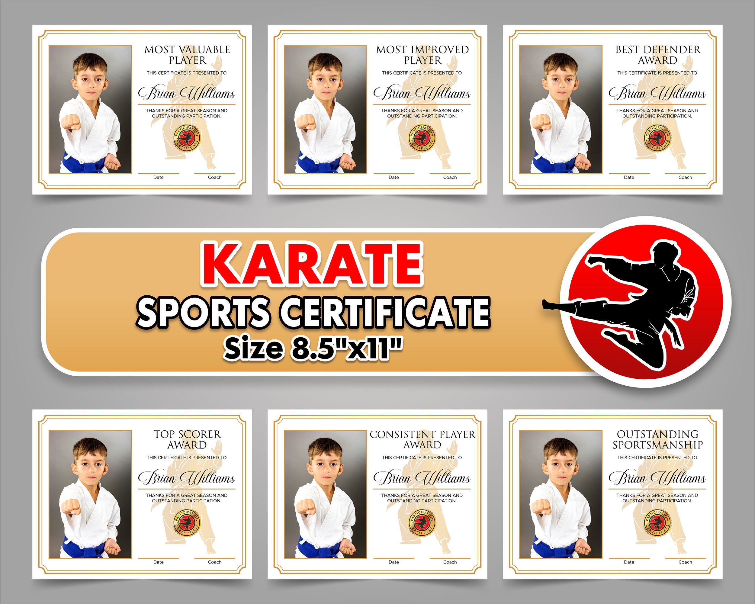 Editable Karate Award Certificates 2 Versions. Customizable - Etsy ...