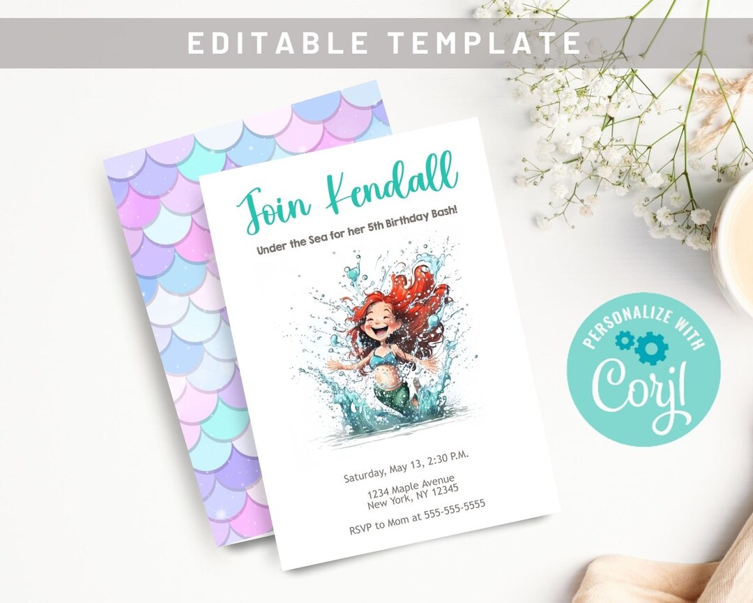 Editable Mermaid Birthday Invitation | Instant Download & Online ...