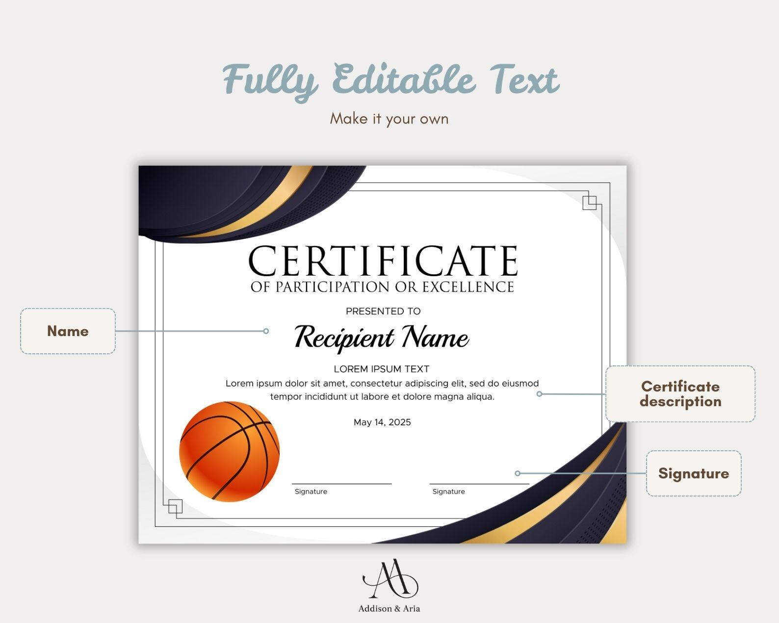 Editable Basketball Award Certificates. Customizable Basketball ...