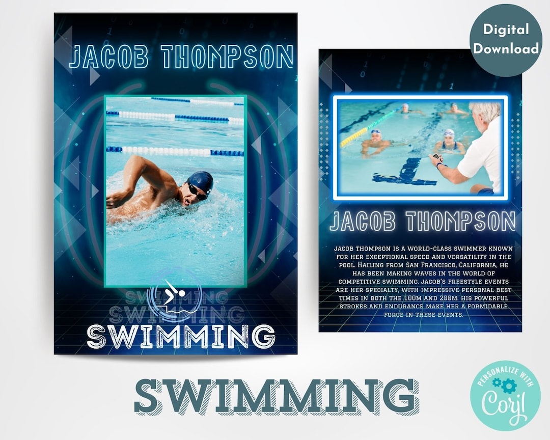 Splash Champion: Swimming Trading Card Template | Editable With Corjl ...