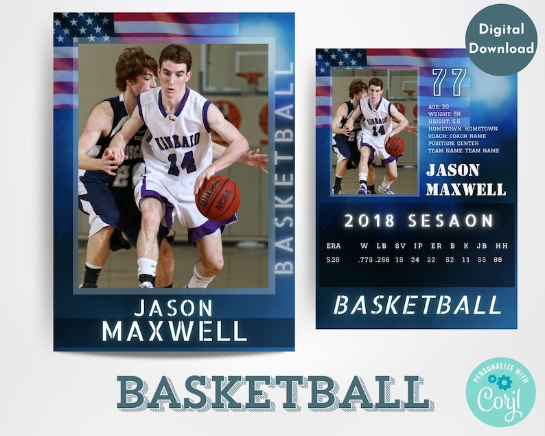 Hoops Hero: Basketball Trading Card Template Editable With Corjl - Etsy
